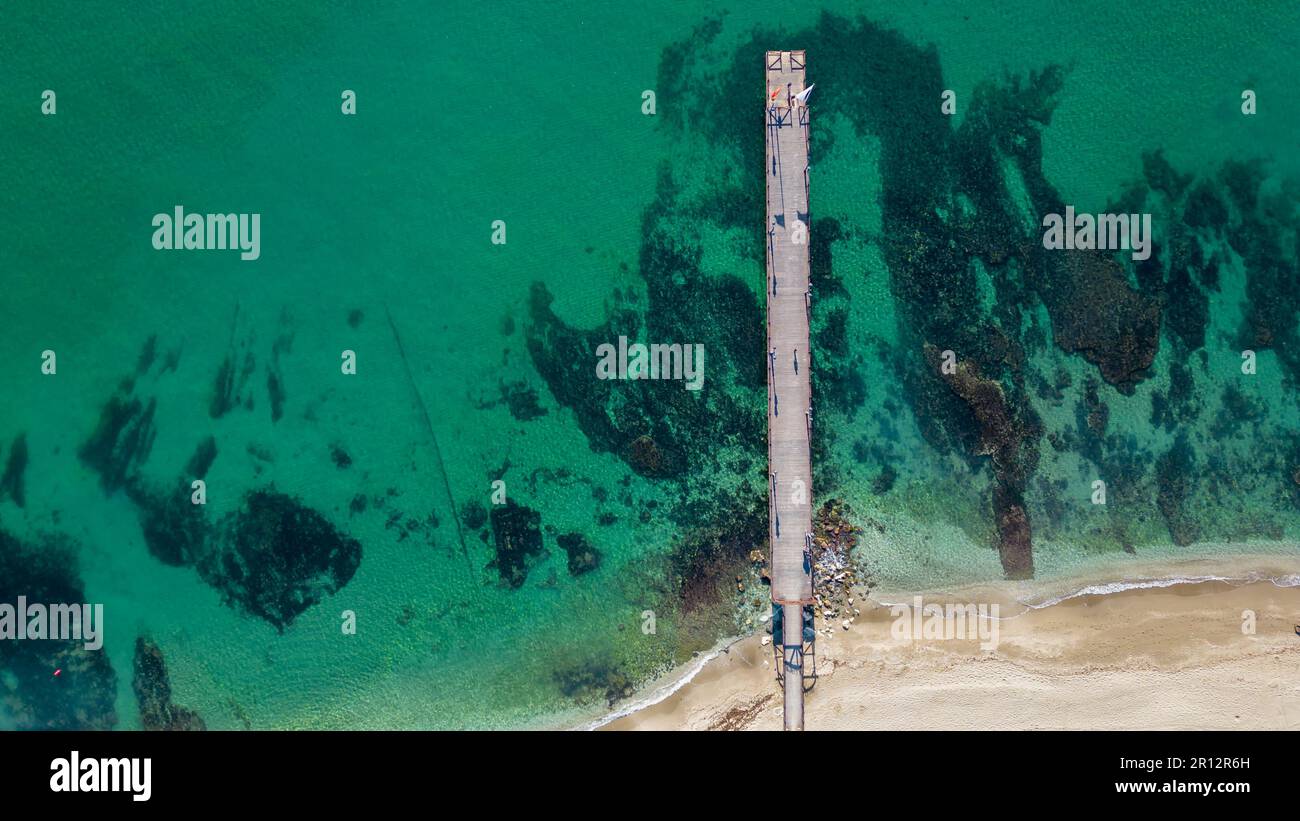 jetty on a beach in the town of Marbella on the Costa del Sol, Spain ...
