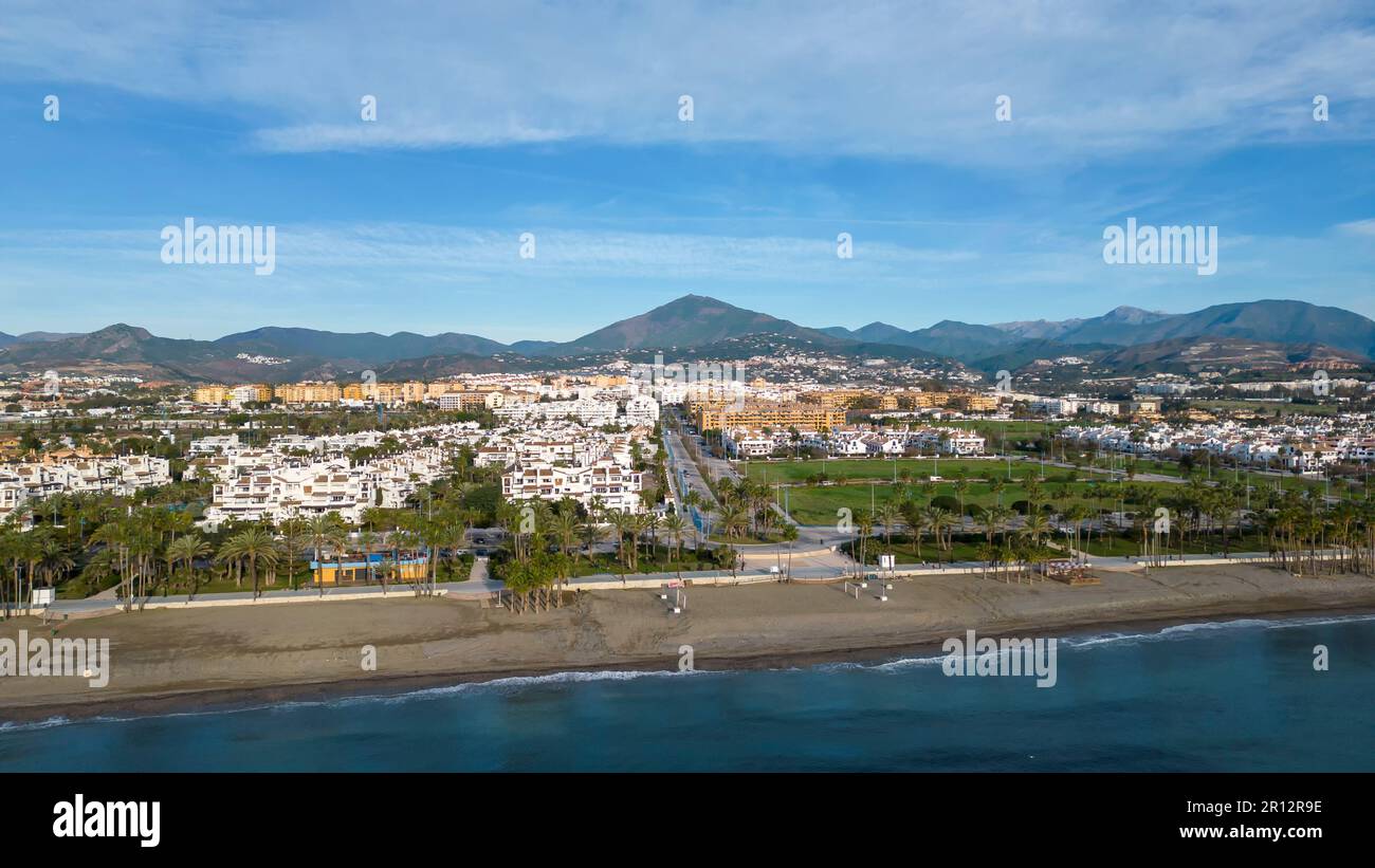 aerial view of the beach of San Peter Alcantara in the municipality of ...
