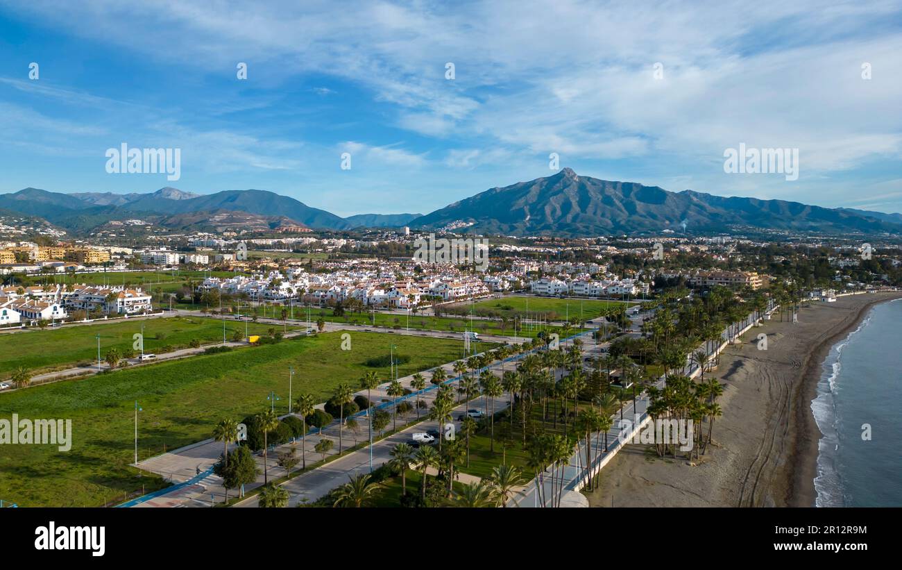 aerial view of the beach of San Peter Alcantara in the municipality of ...