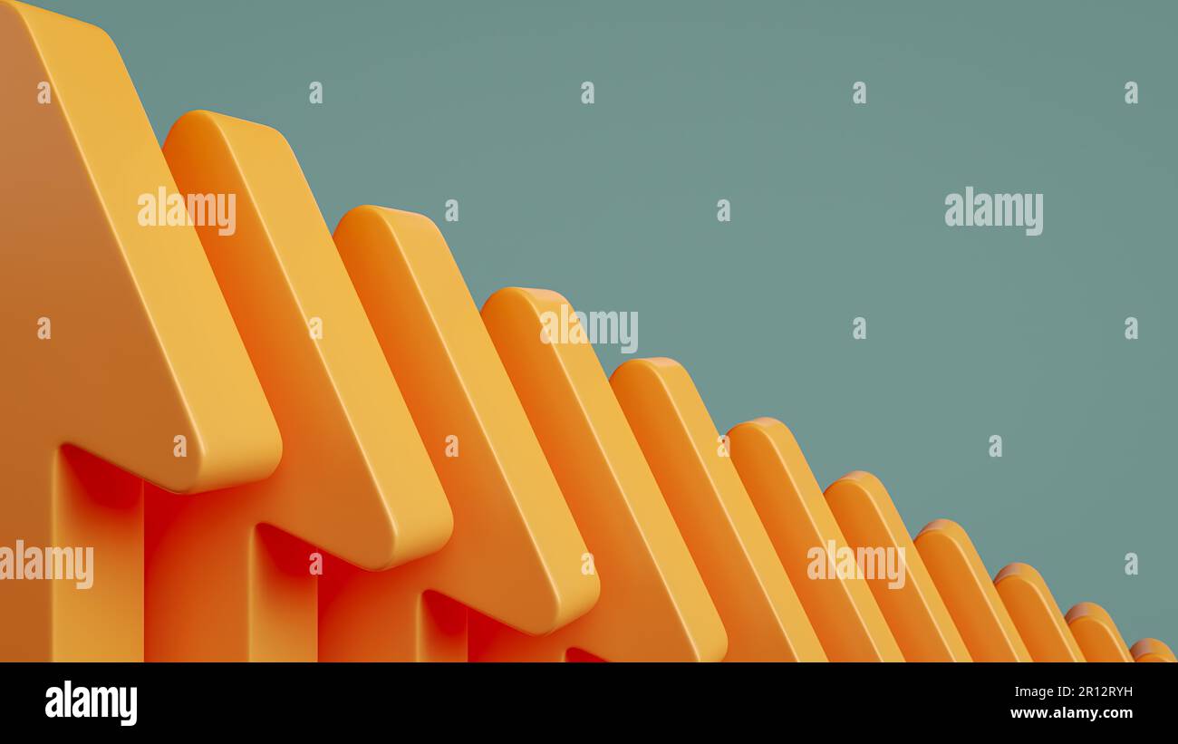 A 3D rendered dynamic illustration of an arrangement of bright orange ...