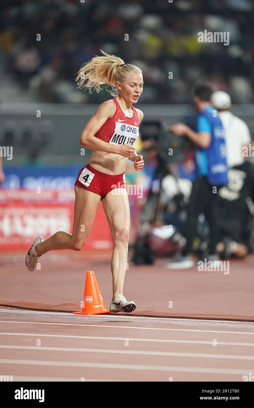 Anna Emilie Møller participating in the 3000 meter steeplechase at the ...