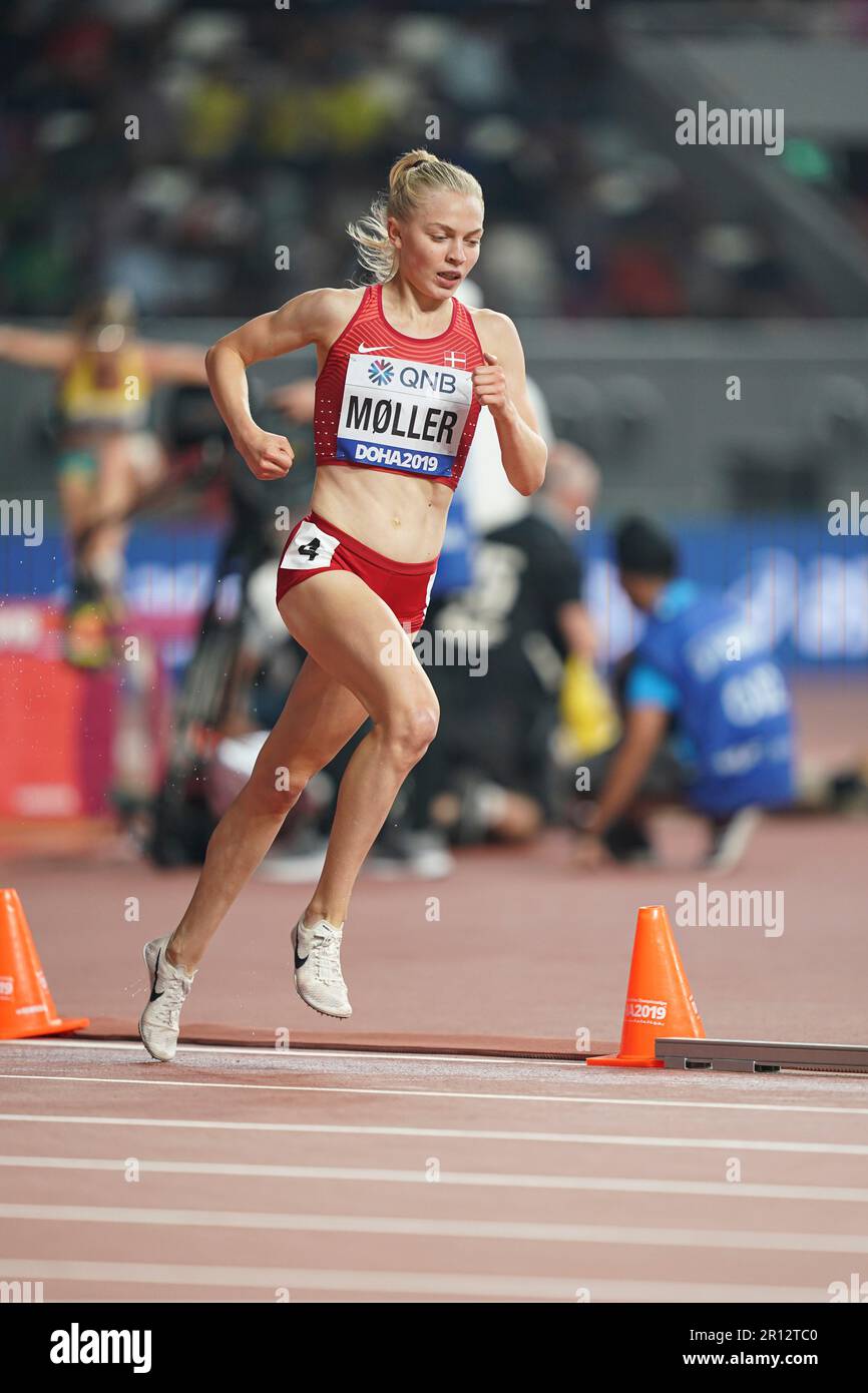 Anna Emilie Møller participating in the 3000 meter steeplechase at the ...