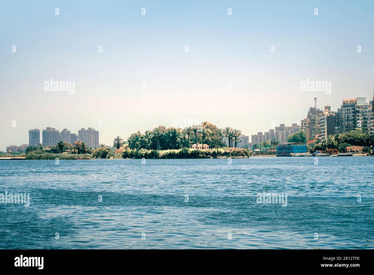 Cairo view from Nile river, Egypt. residential buildings on the banks ...
