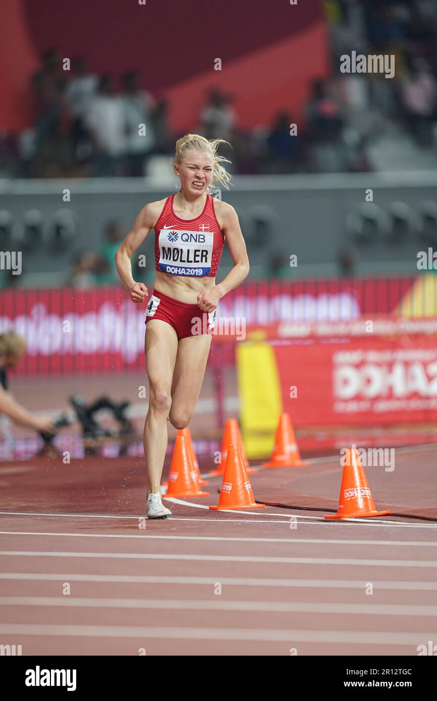 Anna Emilie Møller participating in the 3000 meter steeplechase at the ...