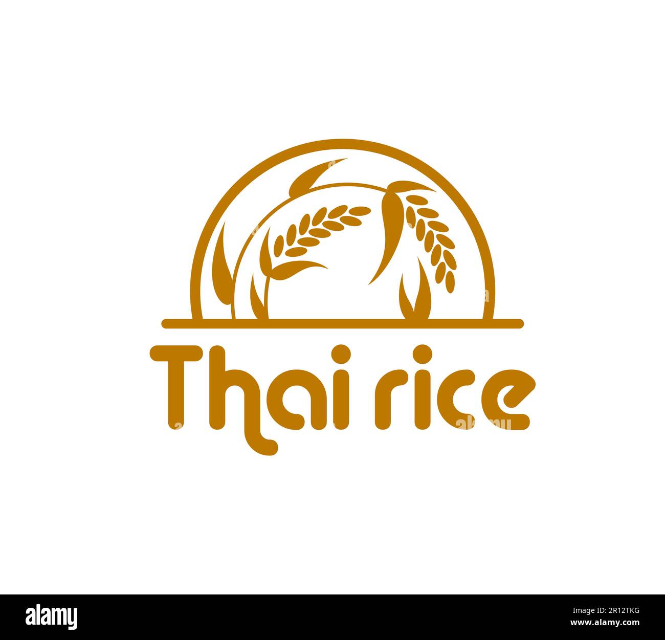 Rice icon with cereal plant grains and ears on farm field. Vector ...