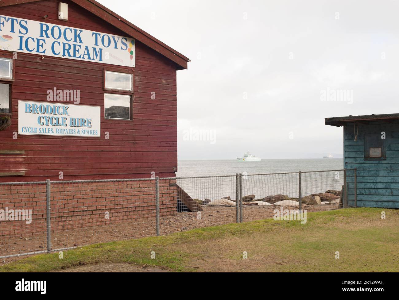 A cycle hire shop selling ice cream in Brodick on the Island of Arran ...