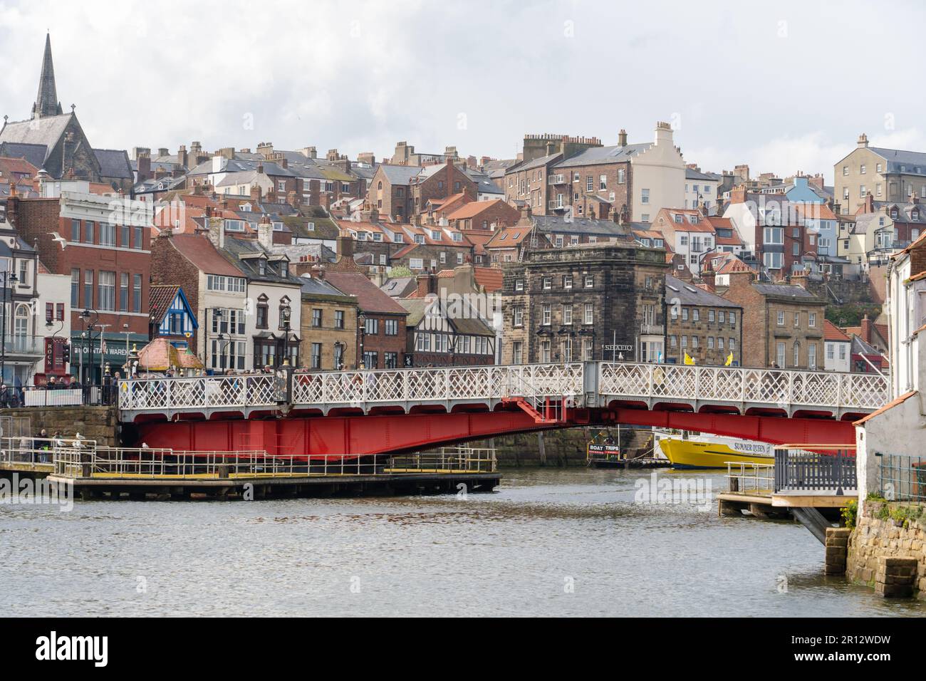 The Whitby Swing Bridge over the River Esk in the town of Whitby, North ...