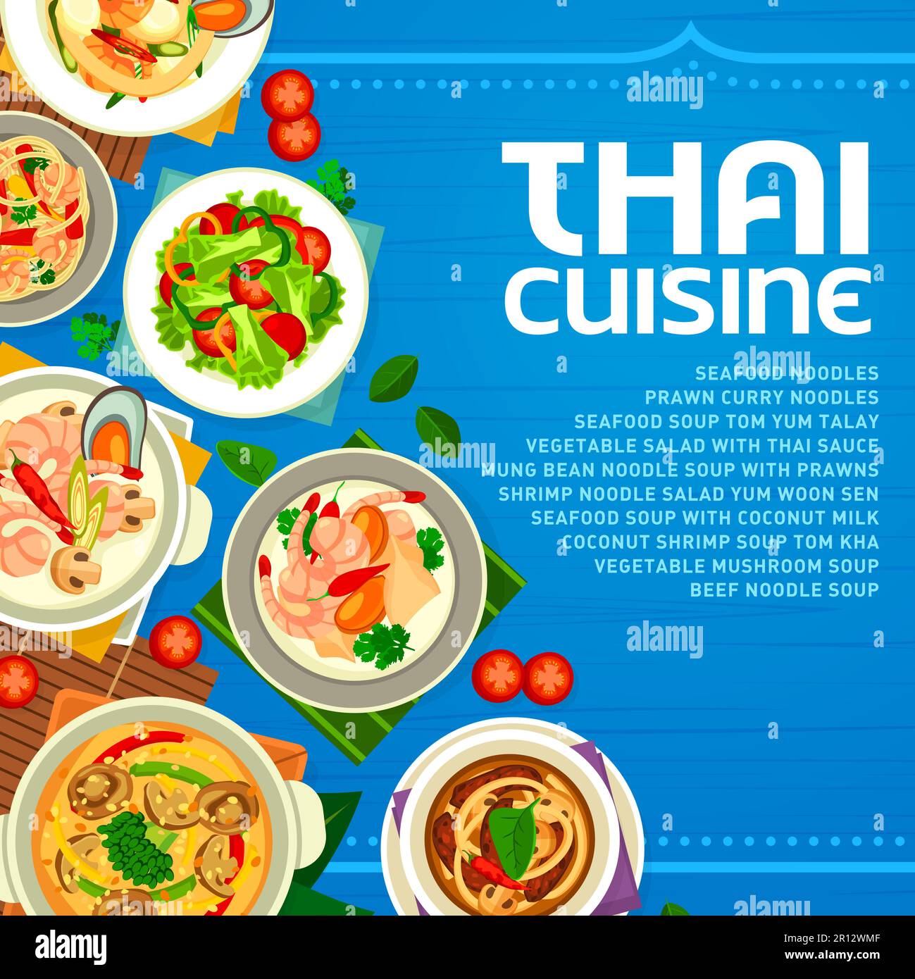 Thai cuisine restaurant menu cover template, vector Asian food dishes ...