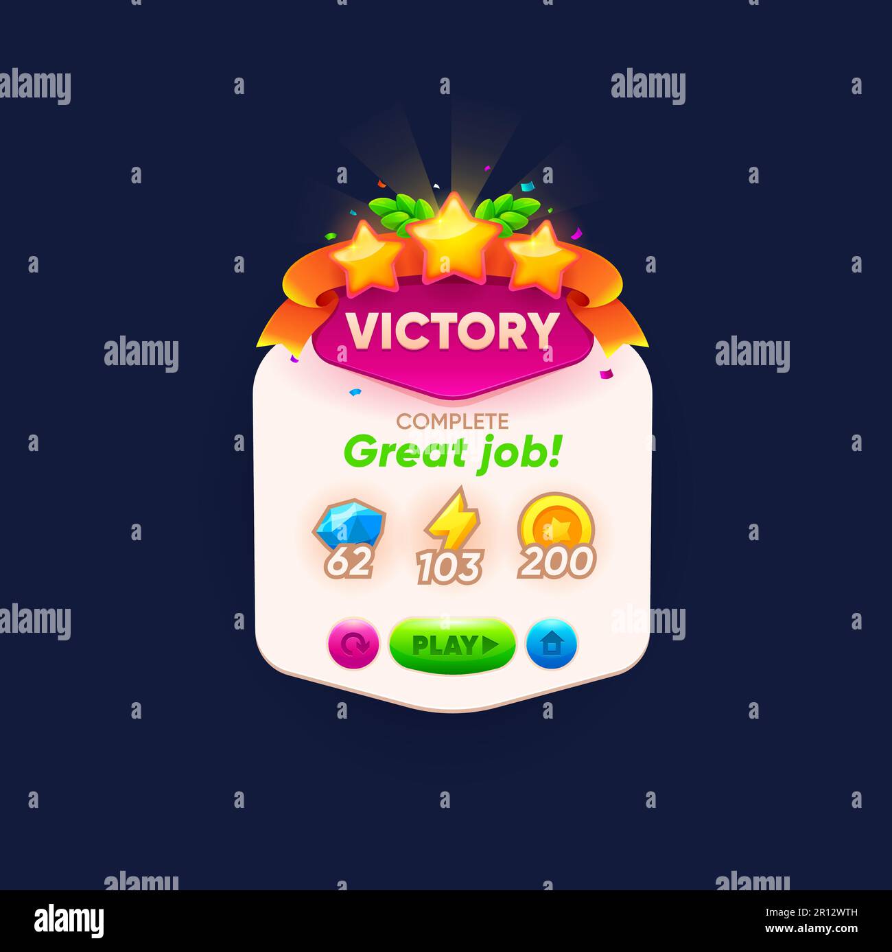 Game victory sign banner with winner golden stars and awards, vector ...