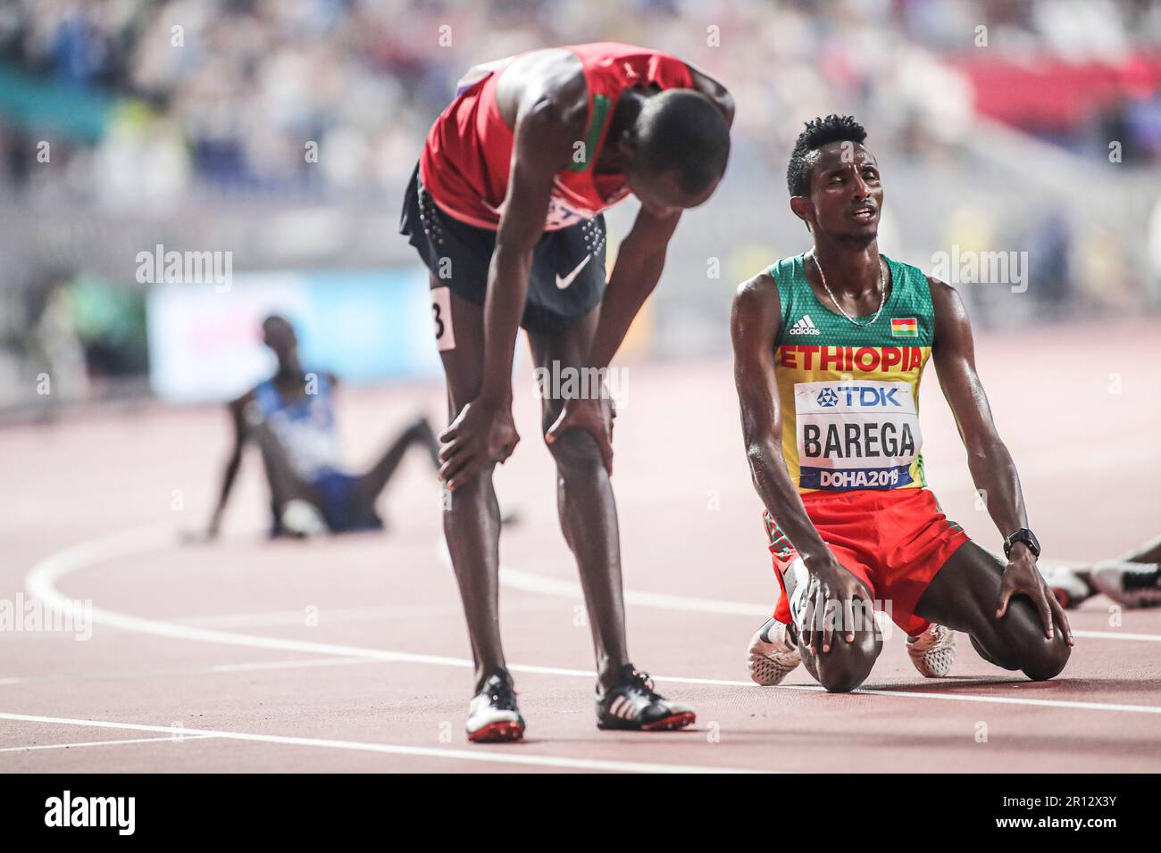 Selemon Barega participating in the 5000 meters at the 2019 World ...