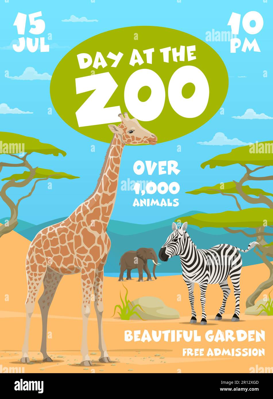 Zoo flyer with African savannah safari animals, Africa wild animals ...