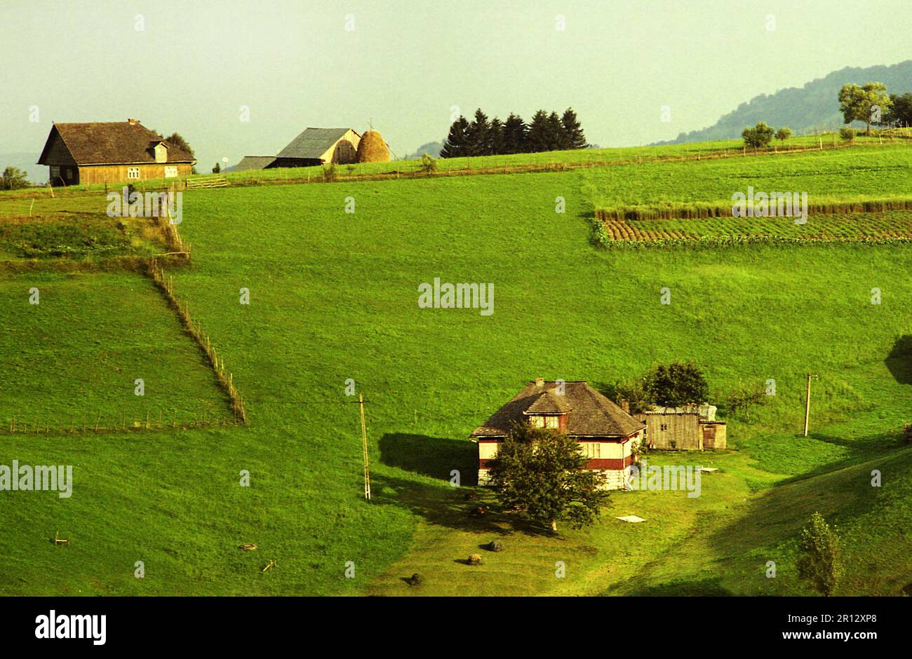 Sirnea, Brasov County, Romania, approx. 2000. Landscape with houses in ...
