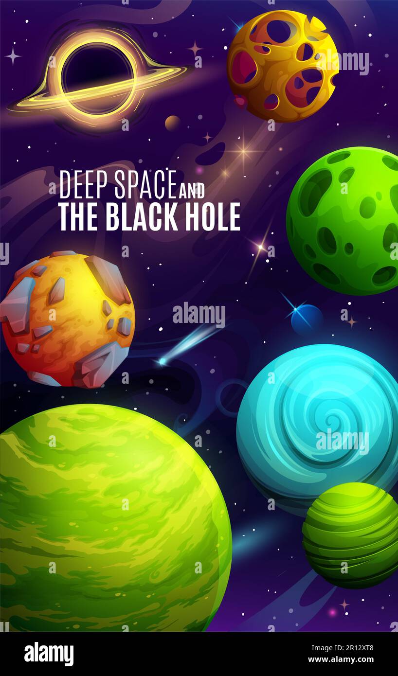 Cartoon galaxy planets and deep space poster. Astronomy exploration ...