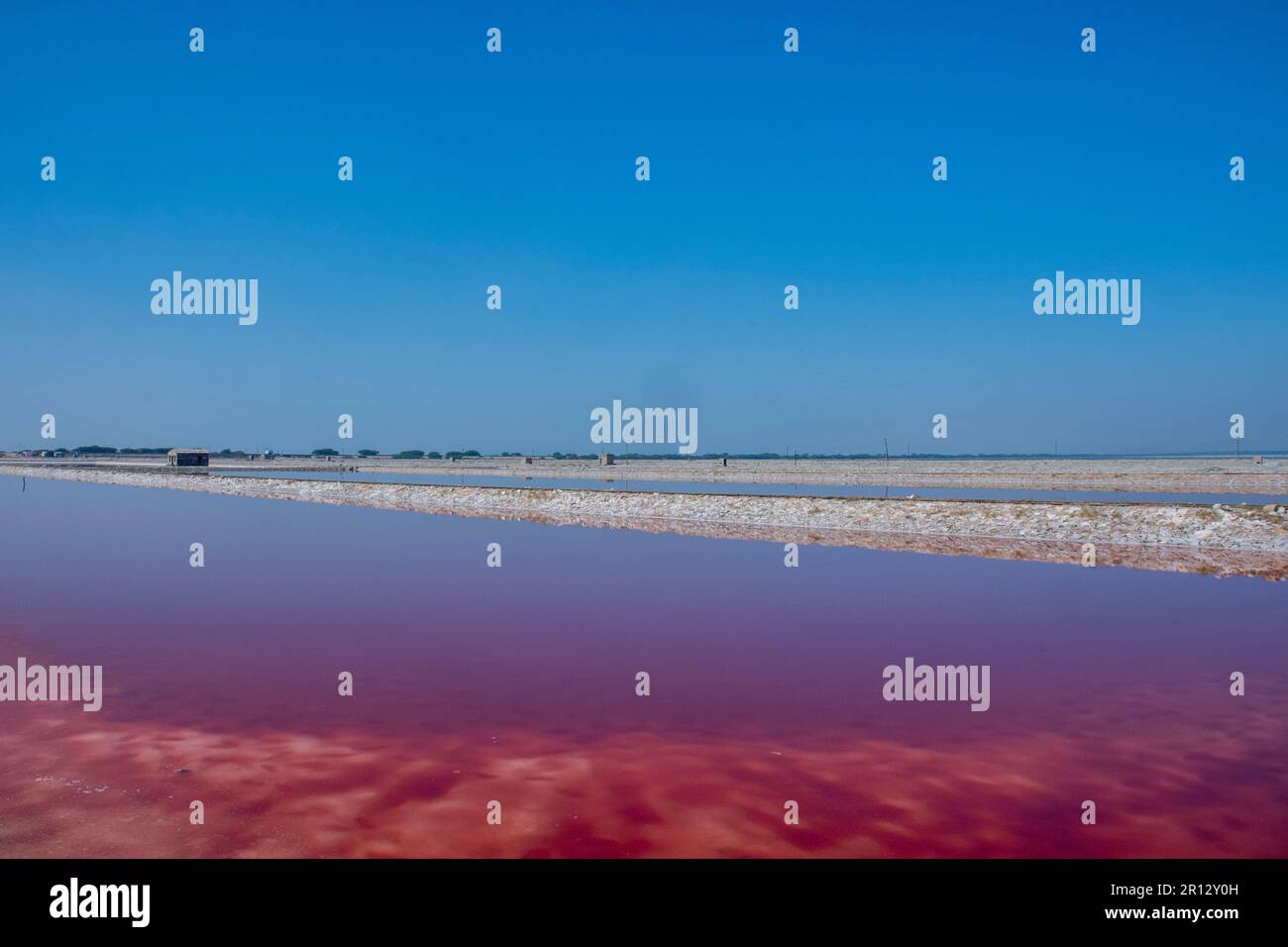 An evaporation pond at Sambhar Salt Lake, Rajasthan, India Stock Photo ...