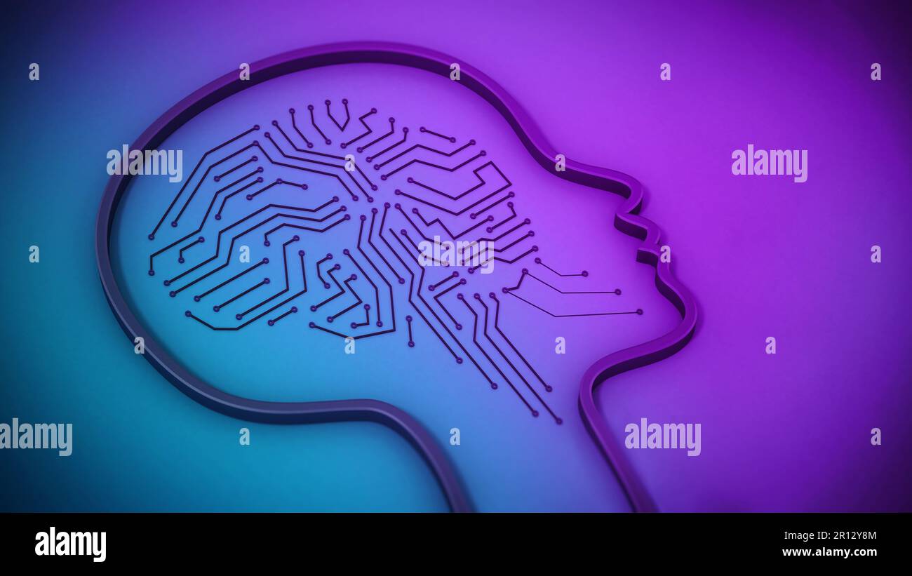 PCB brain inside female head icon. 3D illustration Stock Photo - Alamy
