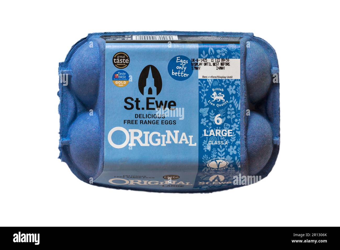 St Ewe delicious free range eggs Original 6 large class A isolated on ...
