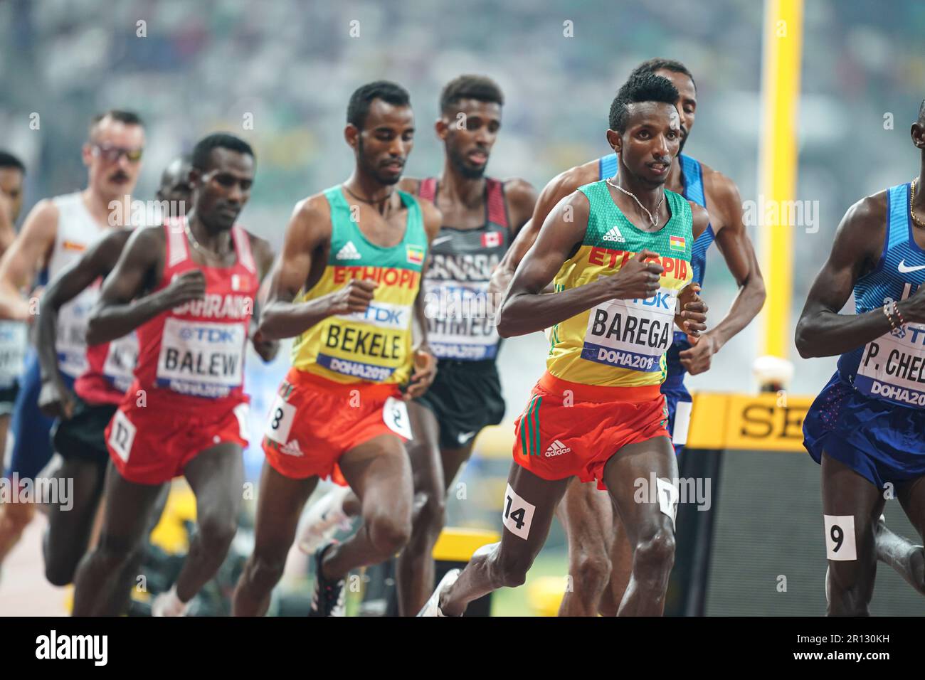 Selemon Barega participating in the 5000 meters at the 2019 World ...