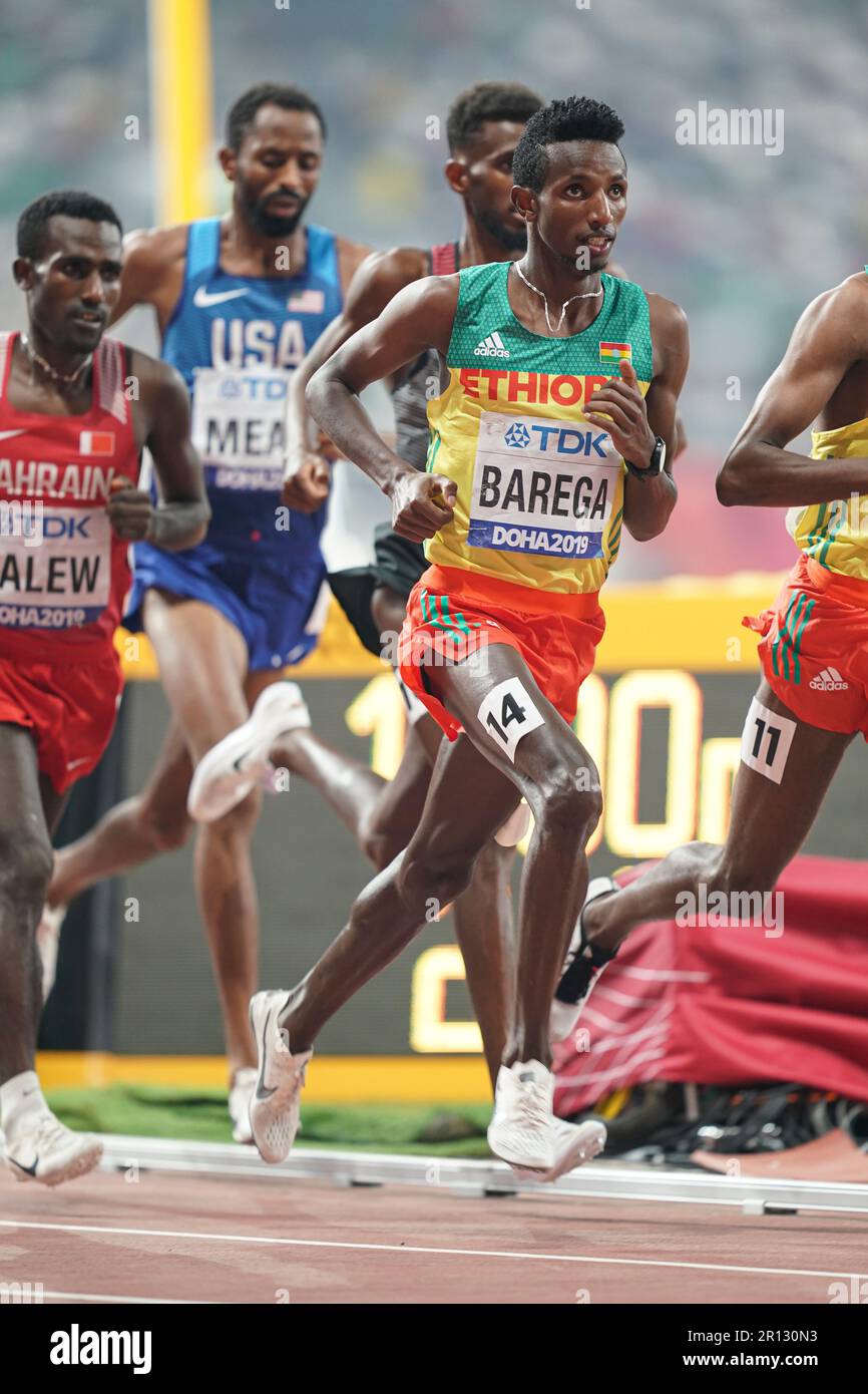Selemon Barega participating in the 5000 meters at the 2019 World ...