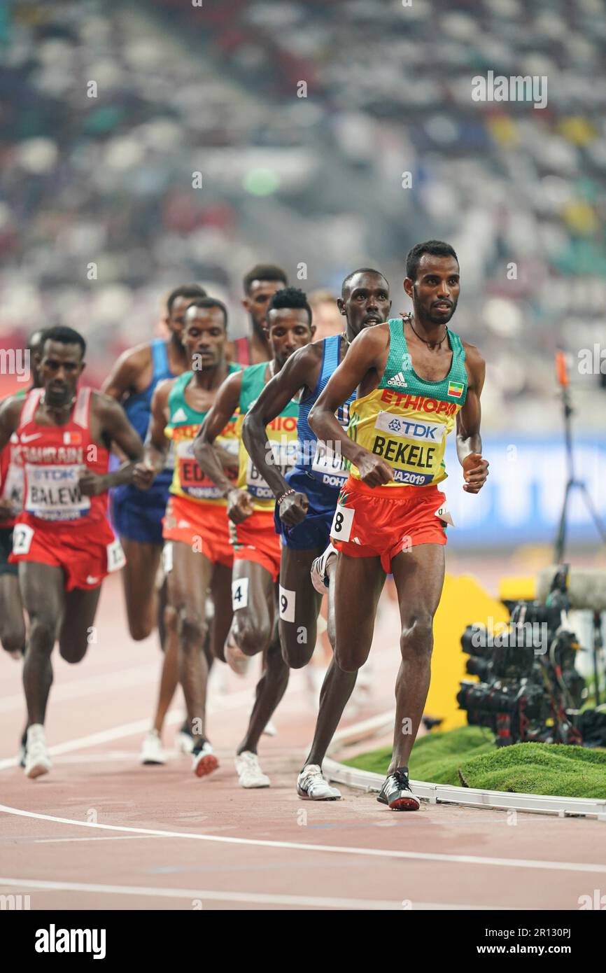 Selemon Barega participating in the 5000 meters at the 2019 World ...