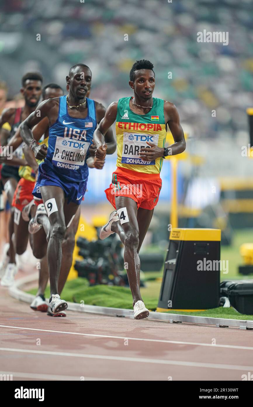 Selemon Barega participating in the 5000 meters at the 2019 World ...