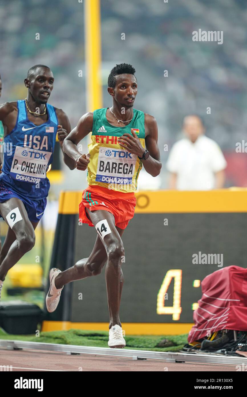 Selemon Barega participating in the 5000 meters at the 2019 World ...