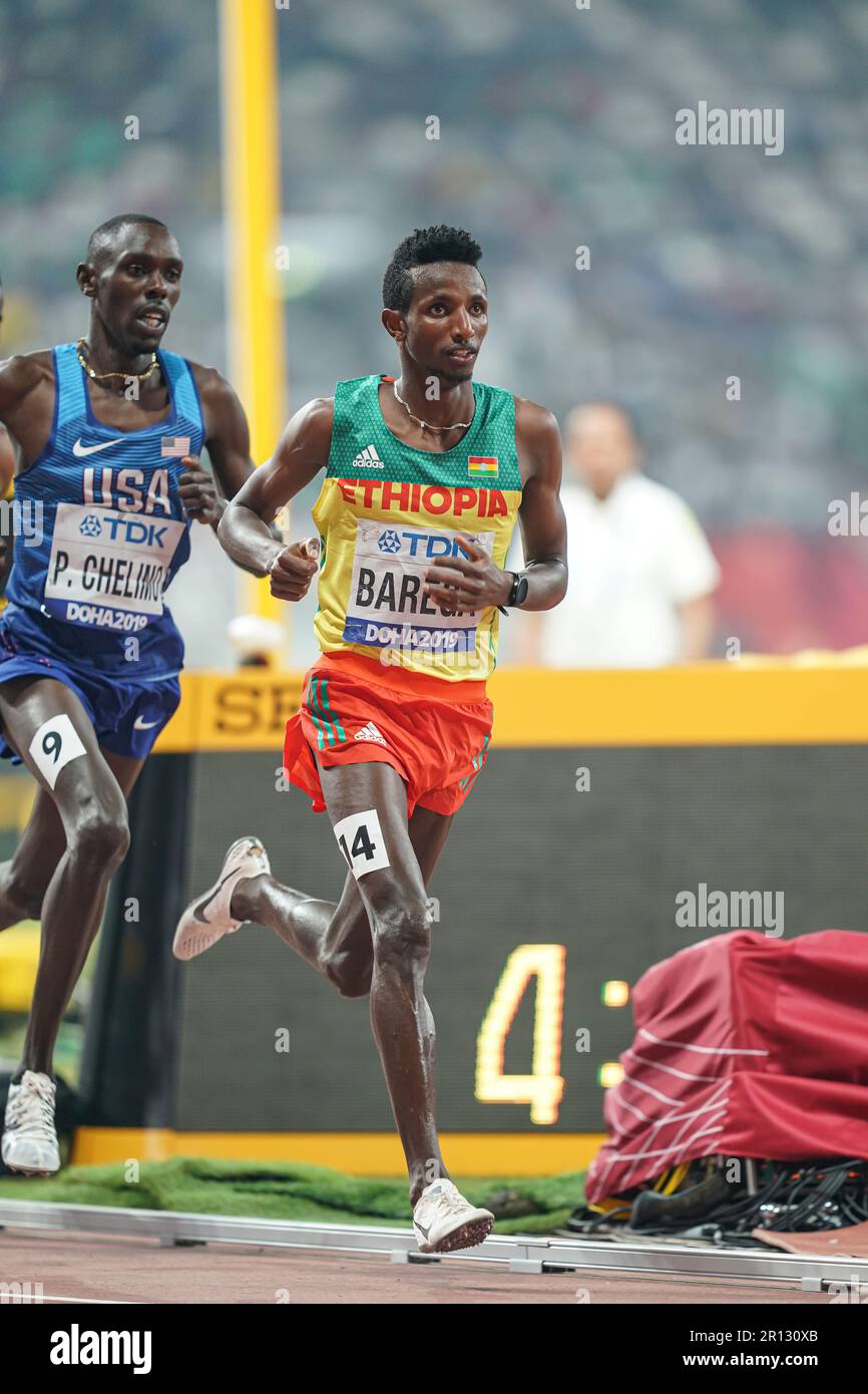 Selemon Barega participating in the 5000 meters at the 2019 World ...