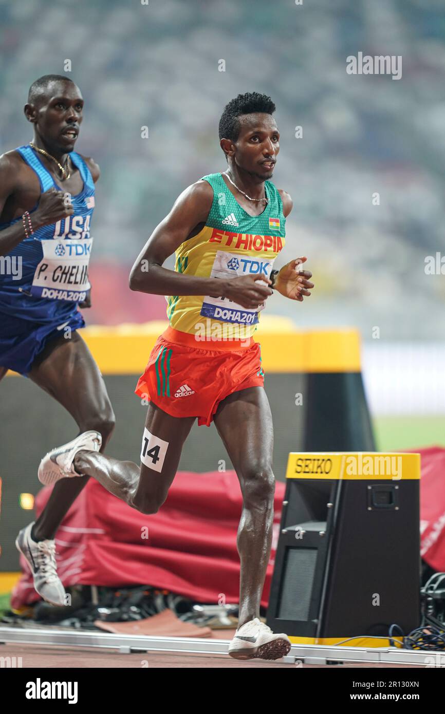 Selemon Barega participating in the 5000 meters at the 2019 World ...