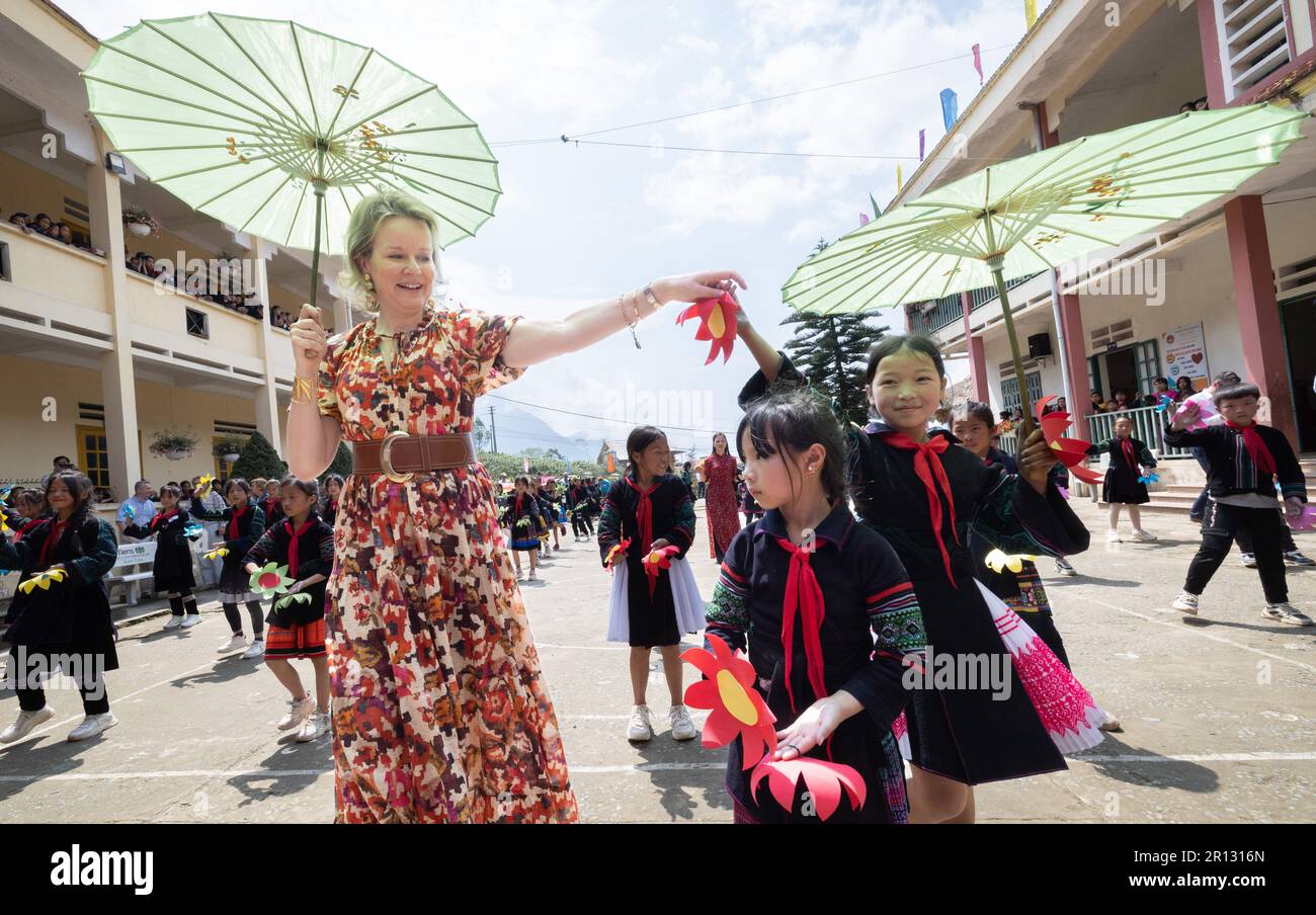 Muong Hoa, Vietnam. 11th May, 2023. Queen Mathilde of Belgium pictured during a visit to the Hau ...
