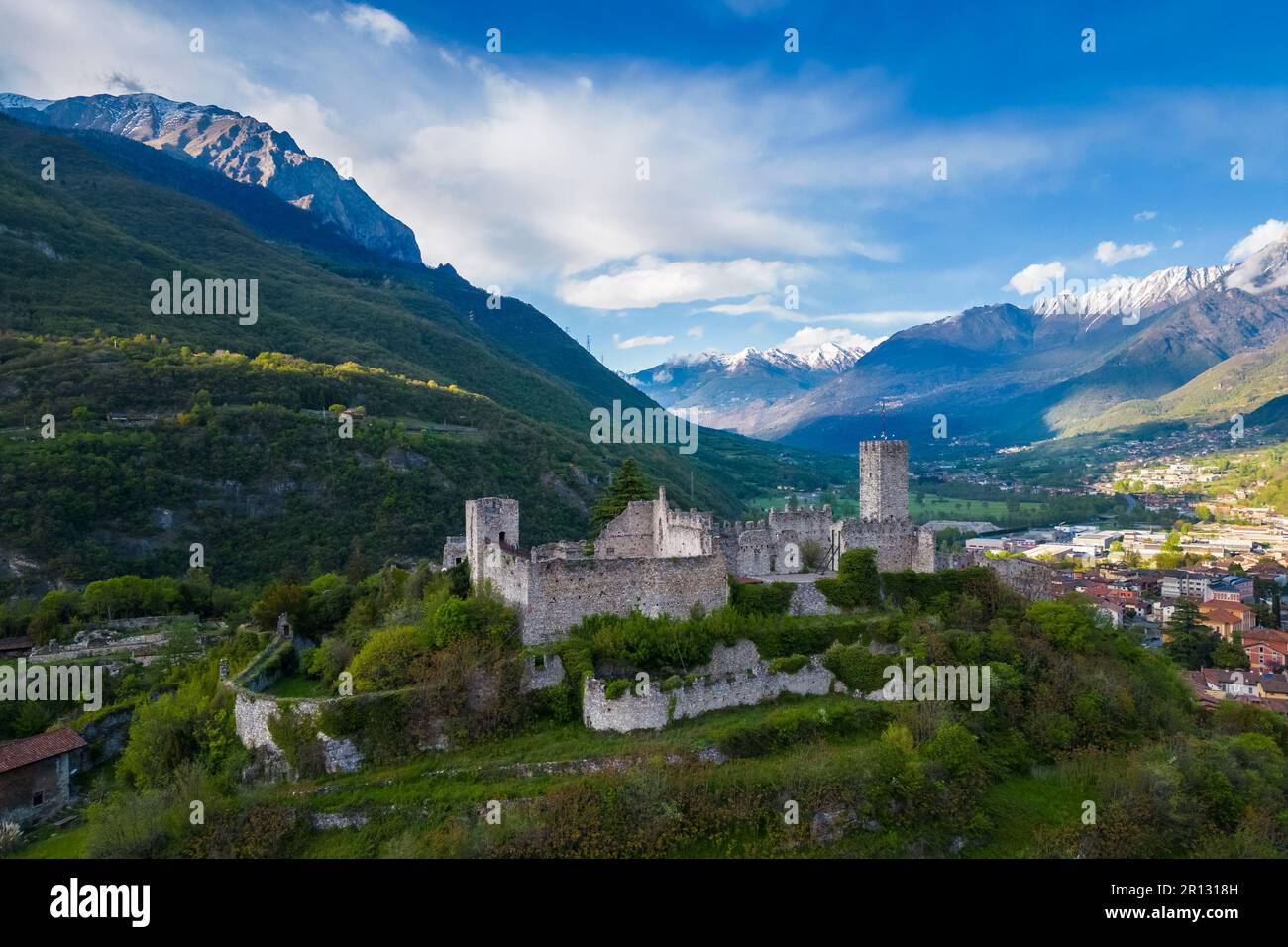 Aerial view of the ancient ruins of the castle of Breno. Brescia ...