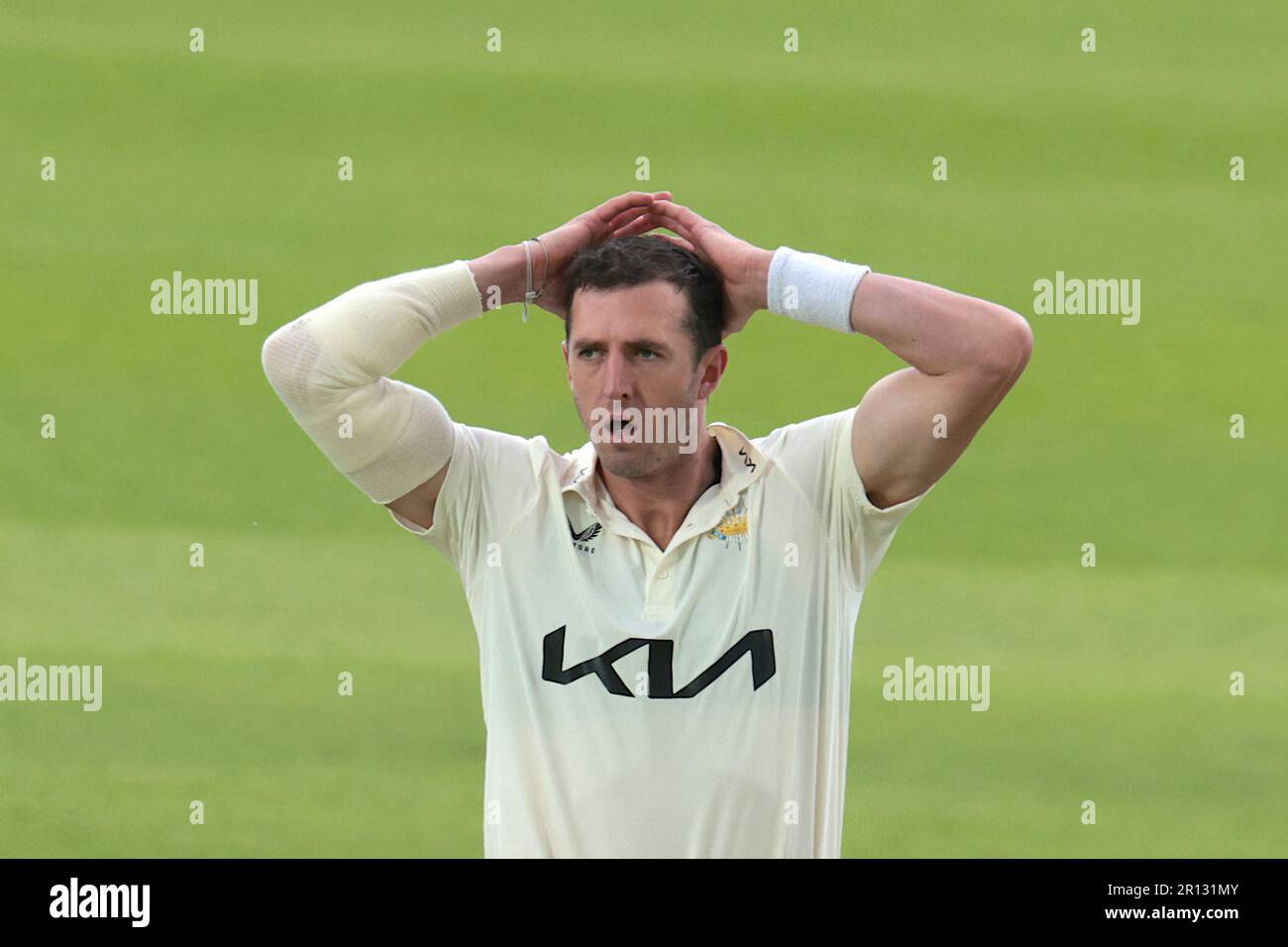 11 May , 2023, London, UK. Surrey’s Dan Worrall bowling as Surrey take ...