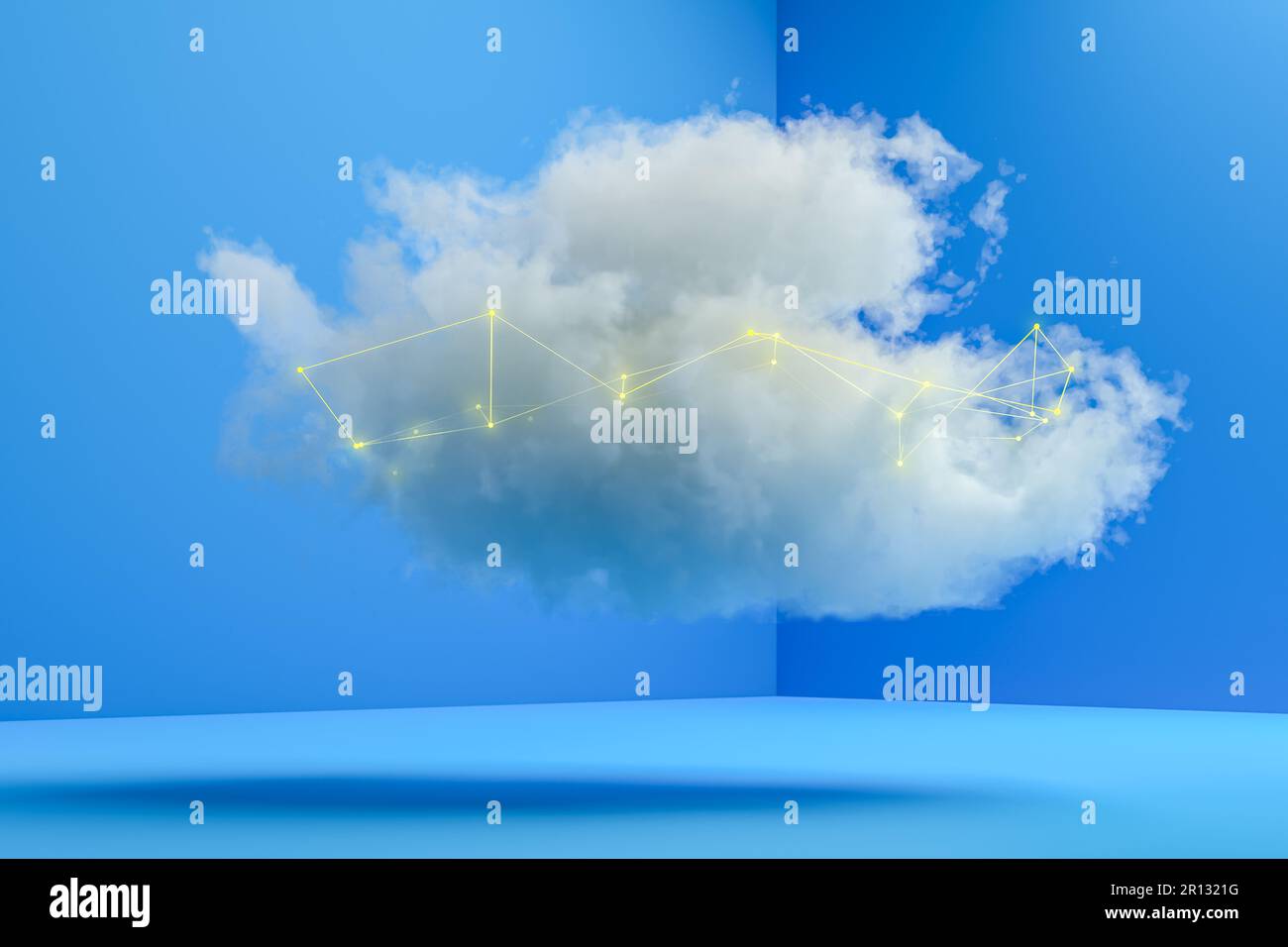 3D render: Cloud Computing Concept - A cloud in a blue room with a ...
