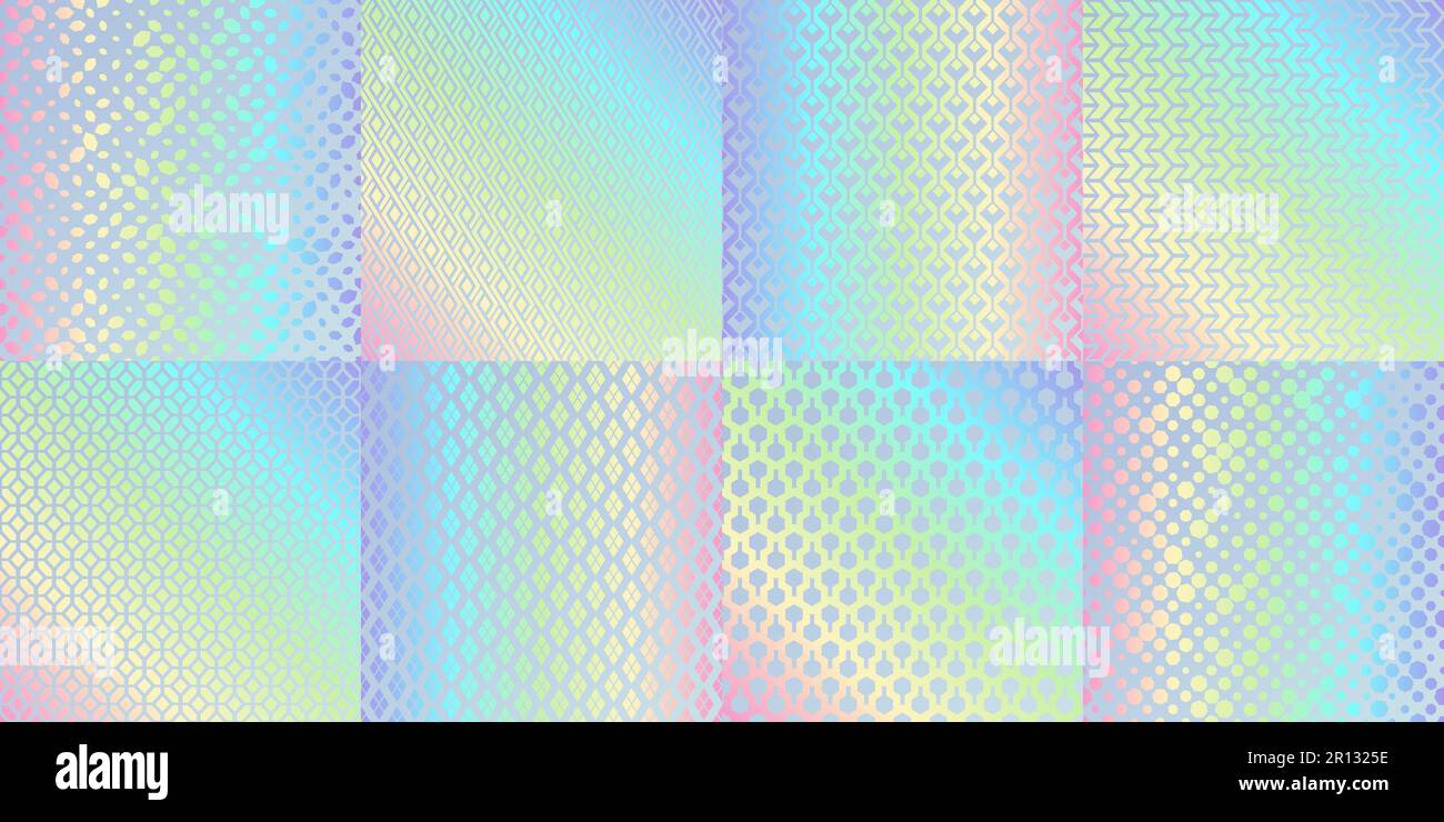 Hologram texture patterns, rainbow foil with gradient glitter, vector ...