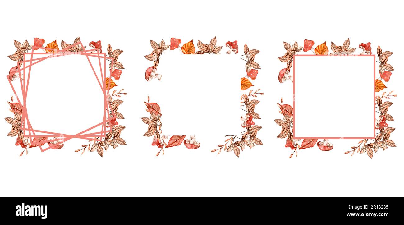 Watercolor hand drawn autumn square frame. Illustration of autumn ...