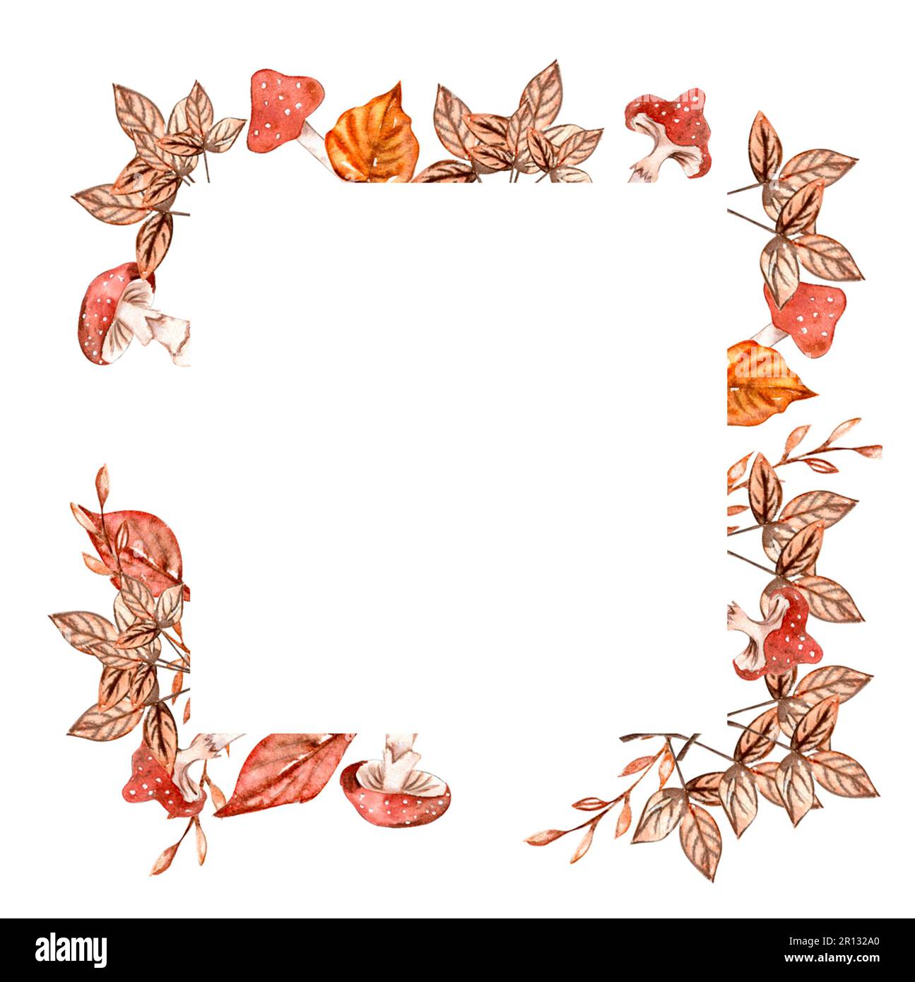 Watercolor hand drawn autumn square frame. Illustration of autumn ...