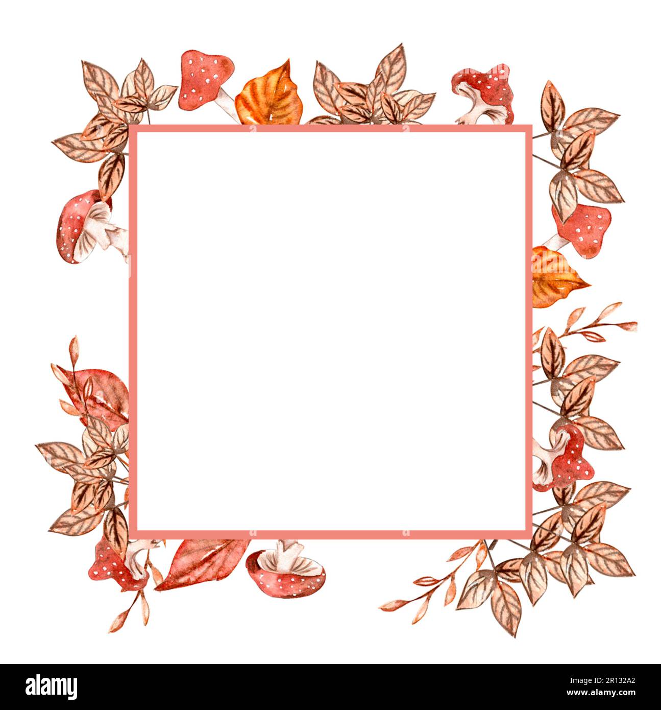 Watercolor hand drawn autumn square frame. Illustration of autumn ...