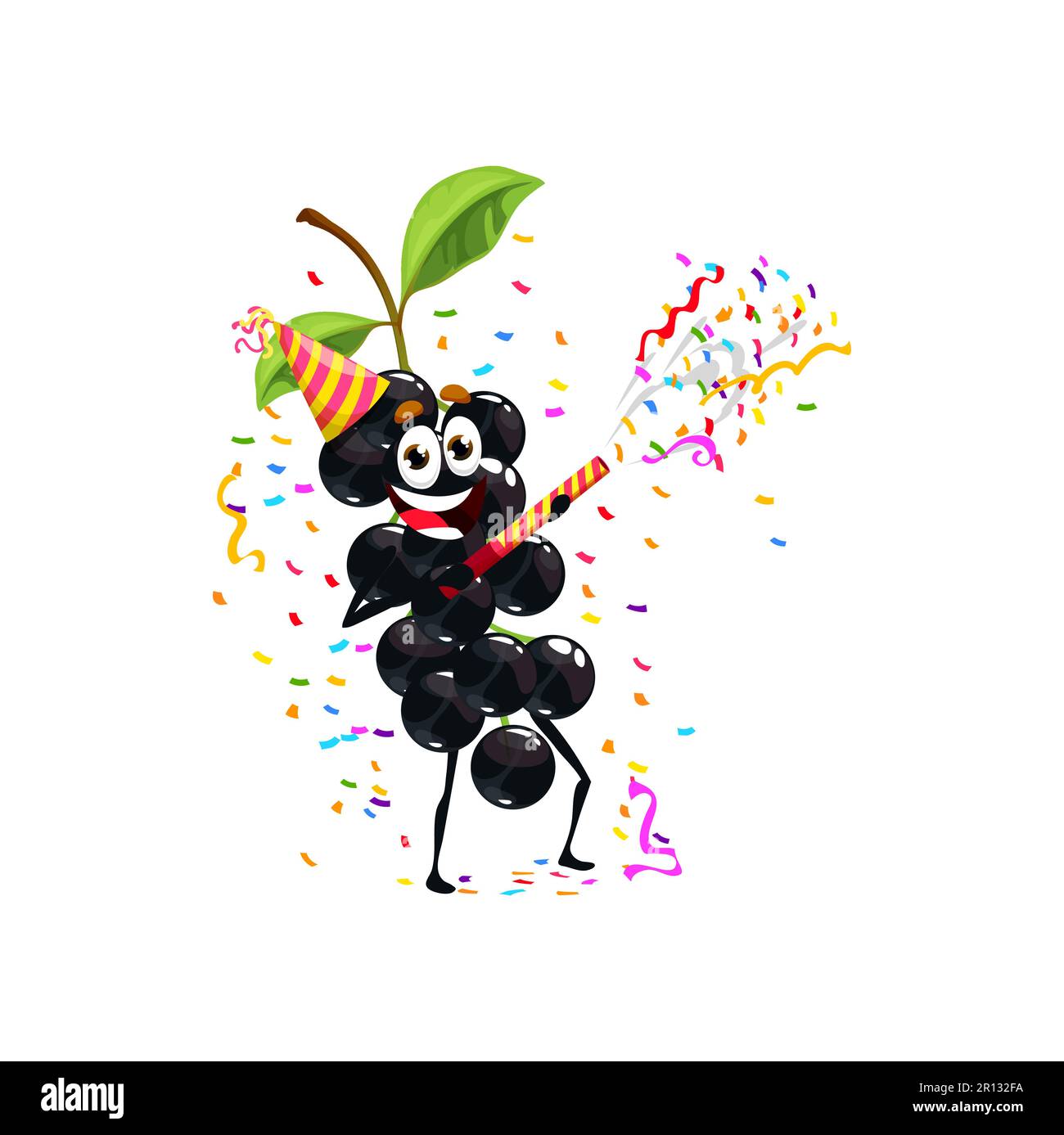 Cartoon bird cherry character, birthday holiday. Cheerful healthy berry ...