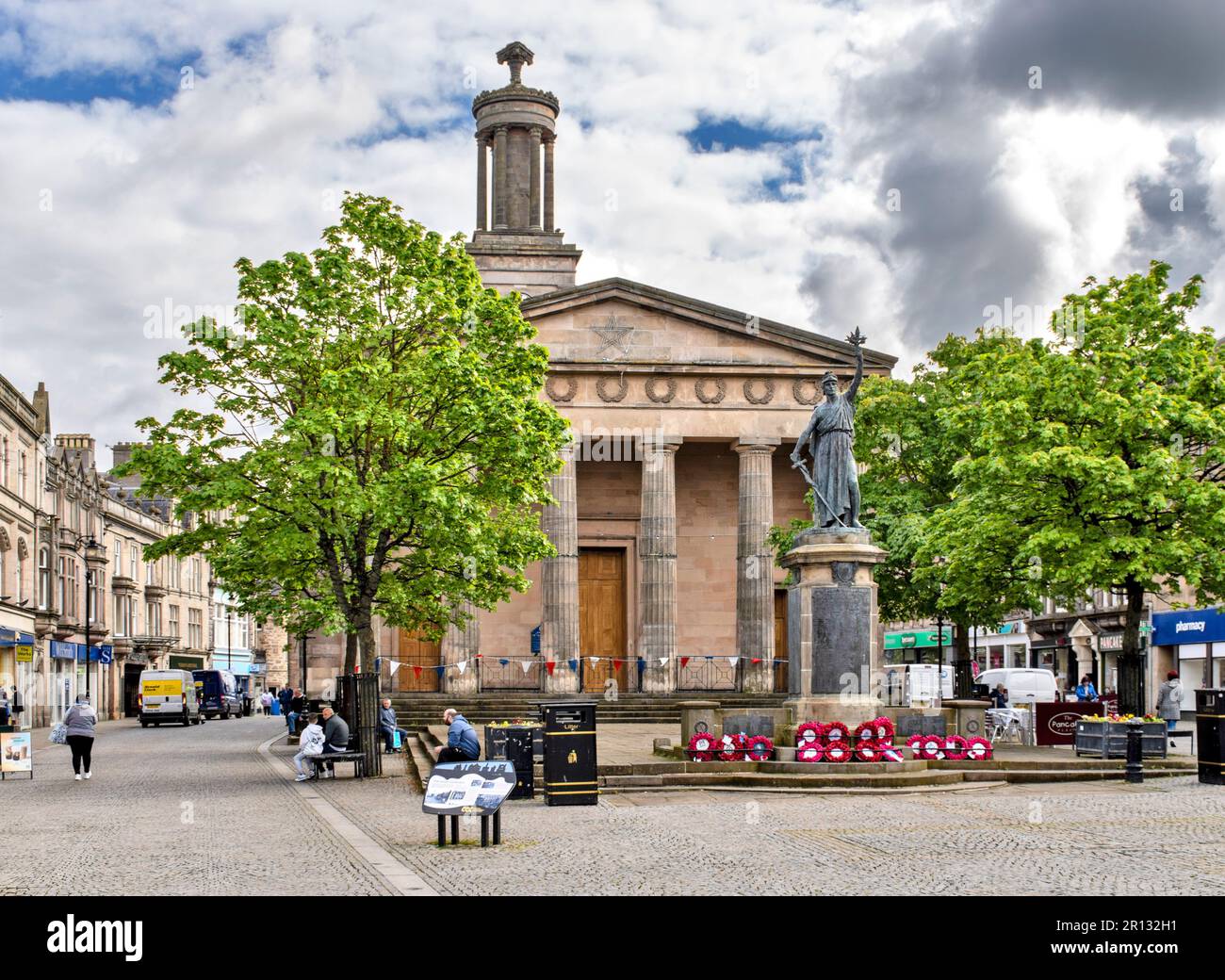 Elgin Town Moray Scotland the town centre the war memorial and wreaths ...