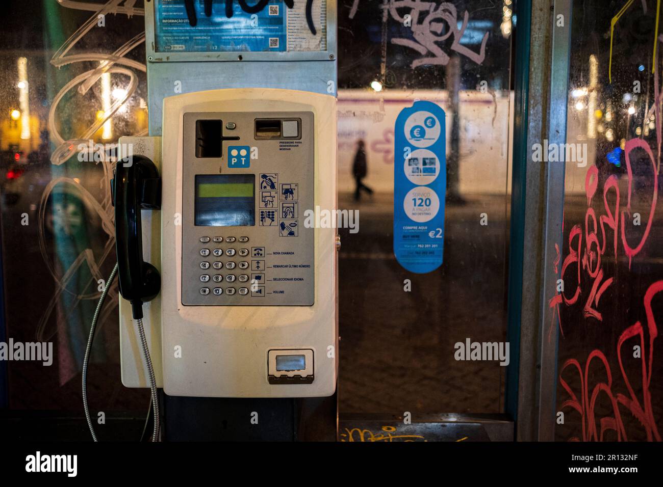 Lisbon, Portugal - 03 January 2022 : Telephone booth in downtown Lisbon ...