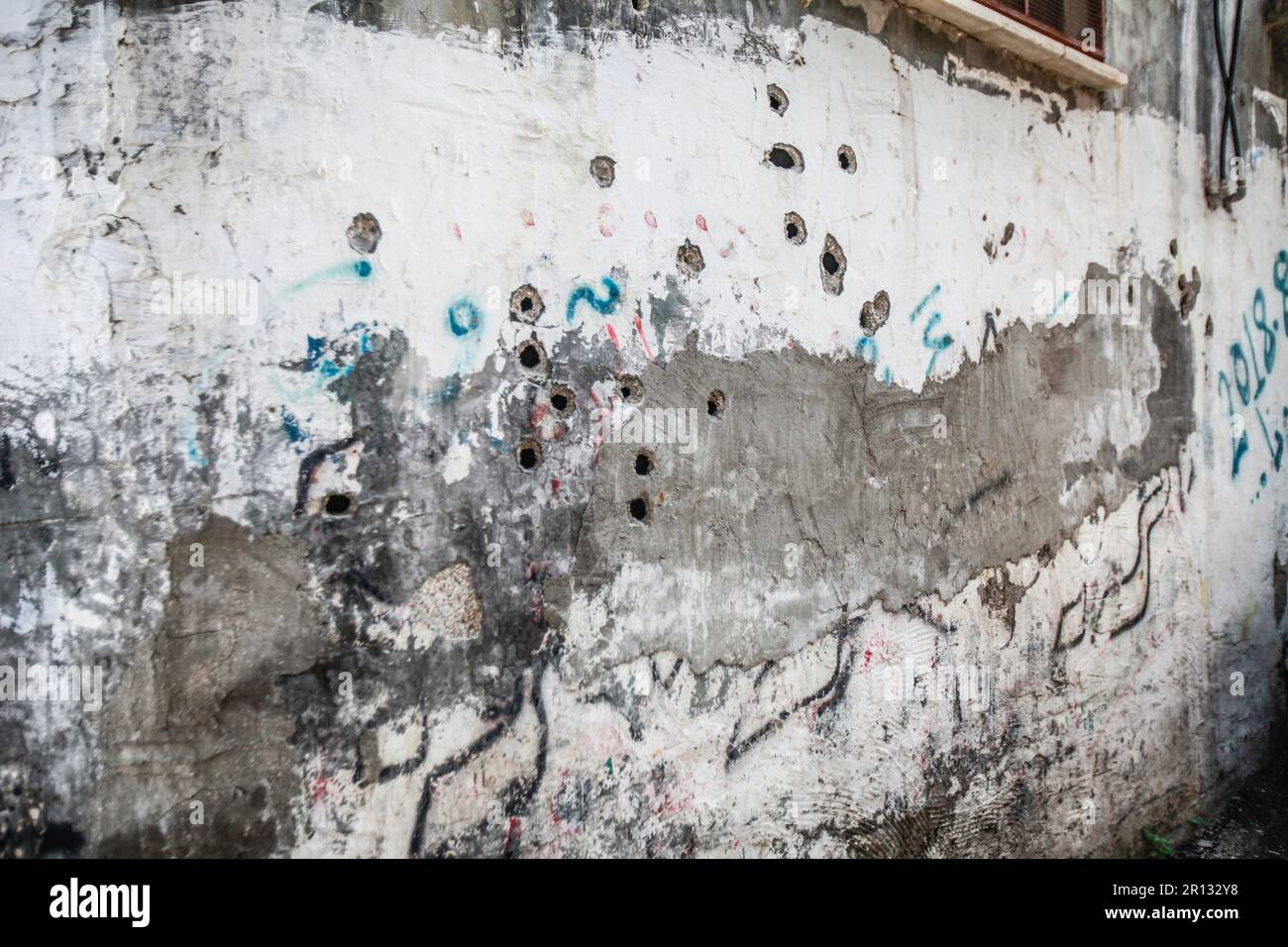 Tulkarm, Palestine, 11/05/2023, A view of the remnants of bullets on a ...