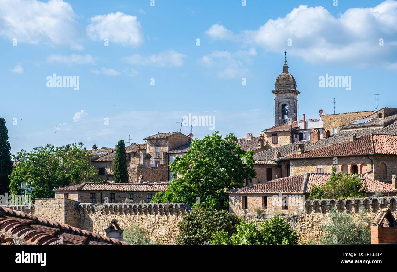 cityscape of San Quirico d'Orcia in the Tuscany region, Siena province ...