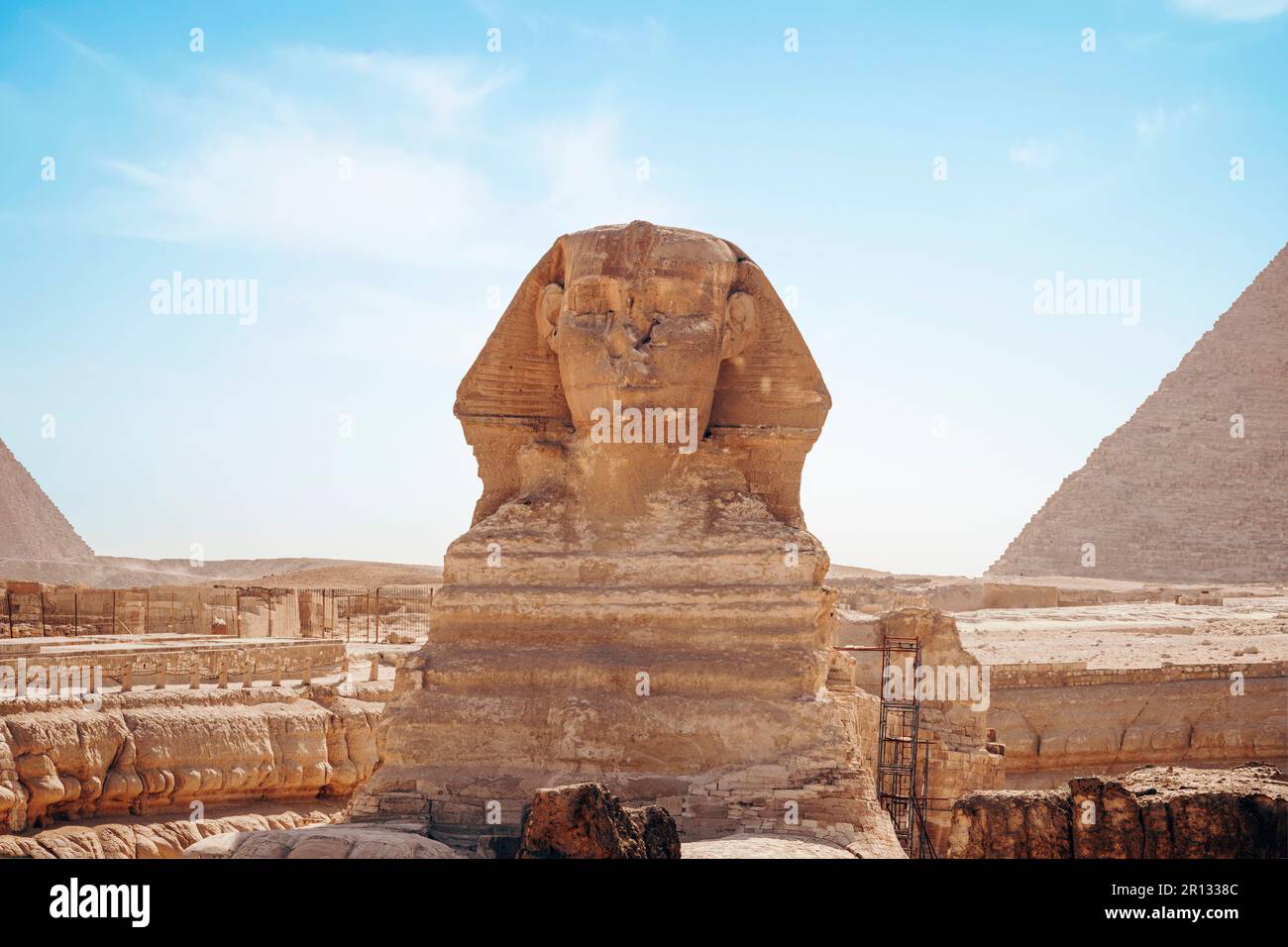 The iconic Sphinx carving adjacent to the Great Pyramids at Giza, Egypt ...