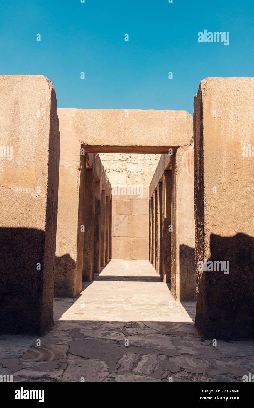 Passage to the temple of the Sphinx. Ancient Egyptian ruins in the Giza ...