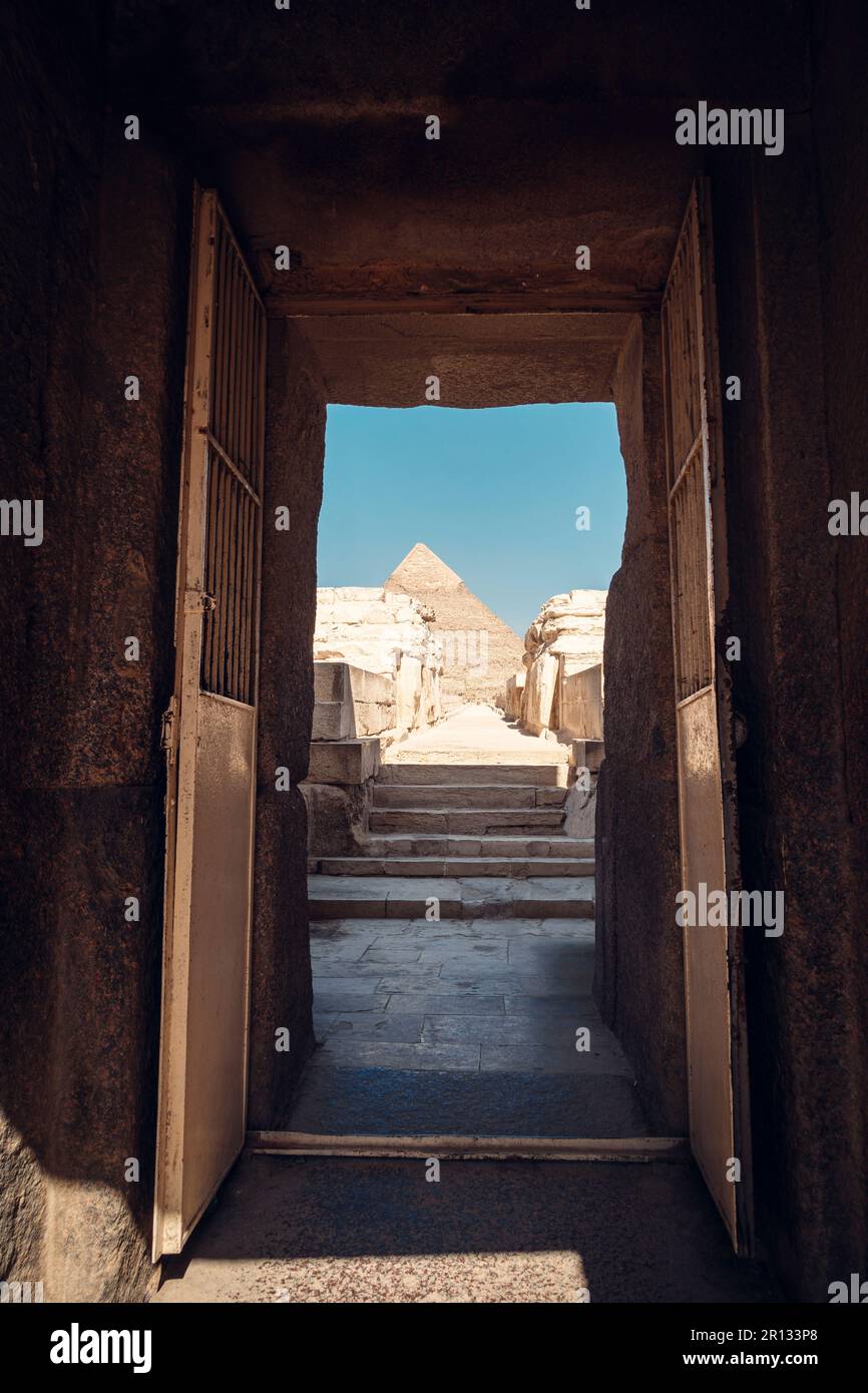 Passage to the temple of the Sphinx. Ancient Egyptian ruins in the Giza ...