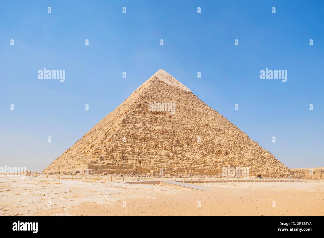 The high pyramid of Chephren on the background of a blue sky with ...