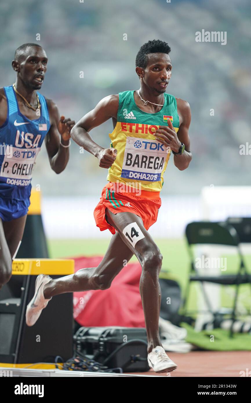 Selemon Barega participating in the 5000 meters at the 2019 World ...