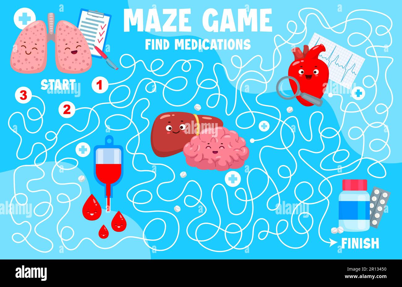 Labyrinth maze game. Cartoon body organ characters. Kids labyrinth ...