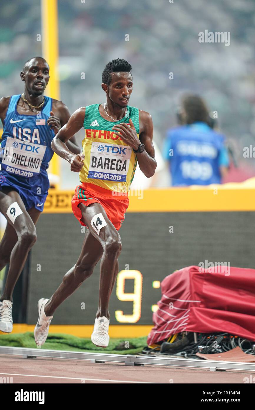 Selemon Barega participating in the 5000 meters at the 2019 World ...