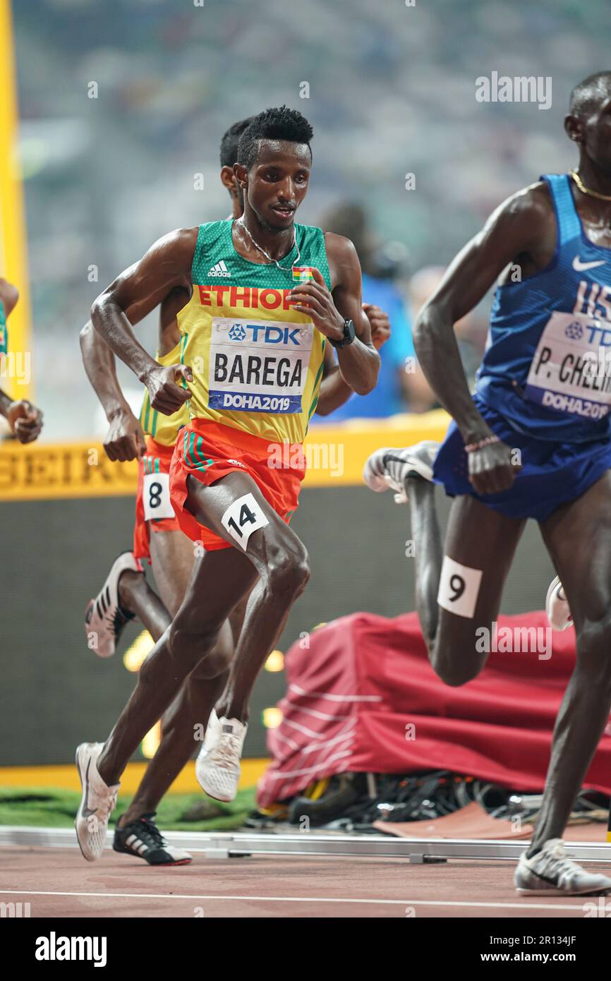 Selemon Barega participating in the 5000 meters at the 2019 World ...