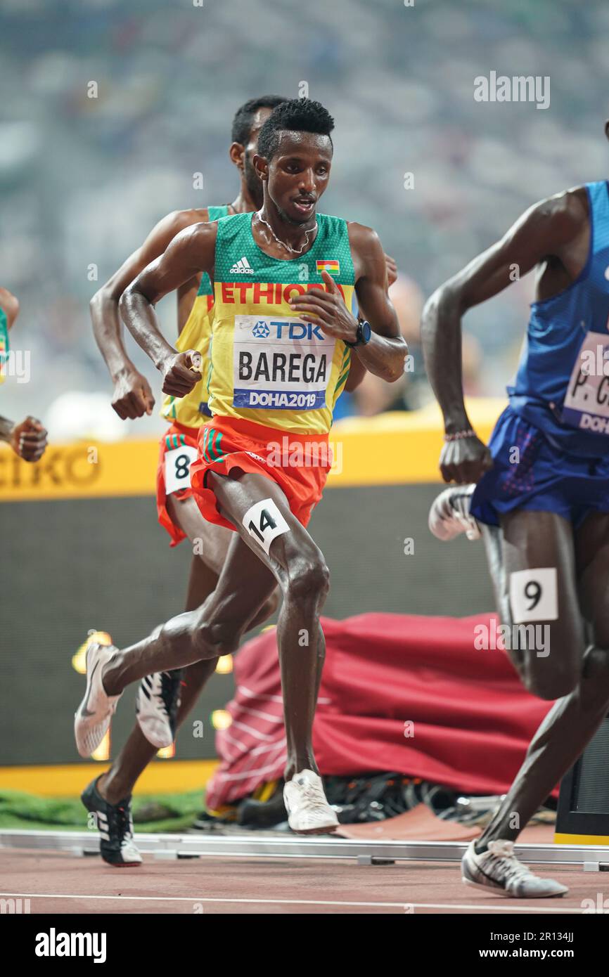 Selemon Barega participating in the 5000 meters at the 2019 World ...