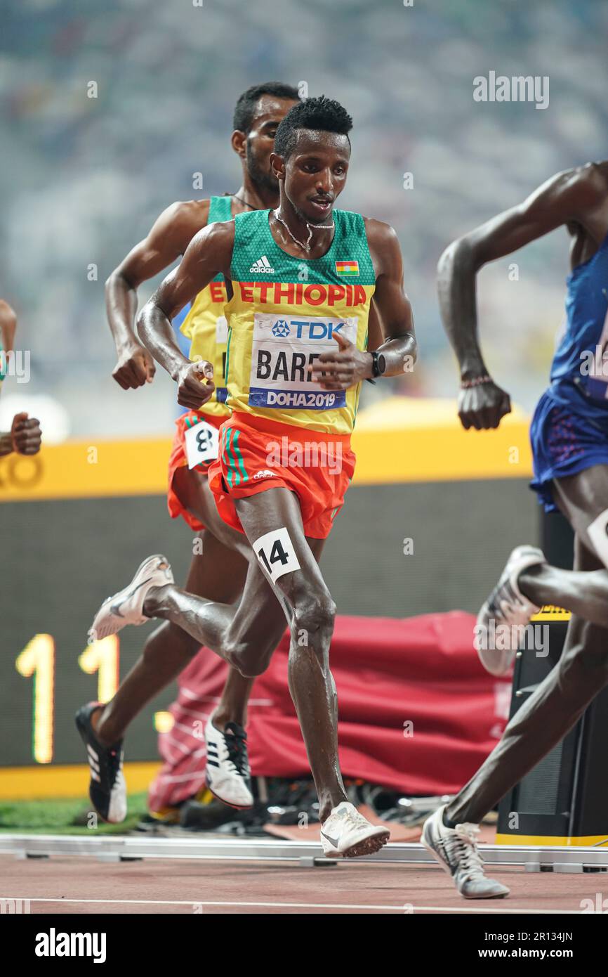 Selemon Barega participating in the 5000 meters at the 2019 World ...